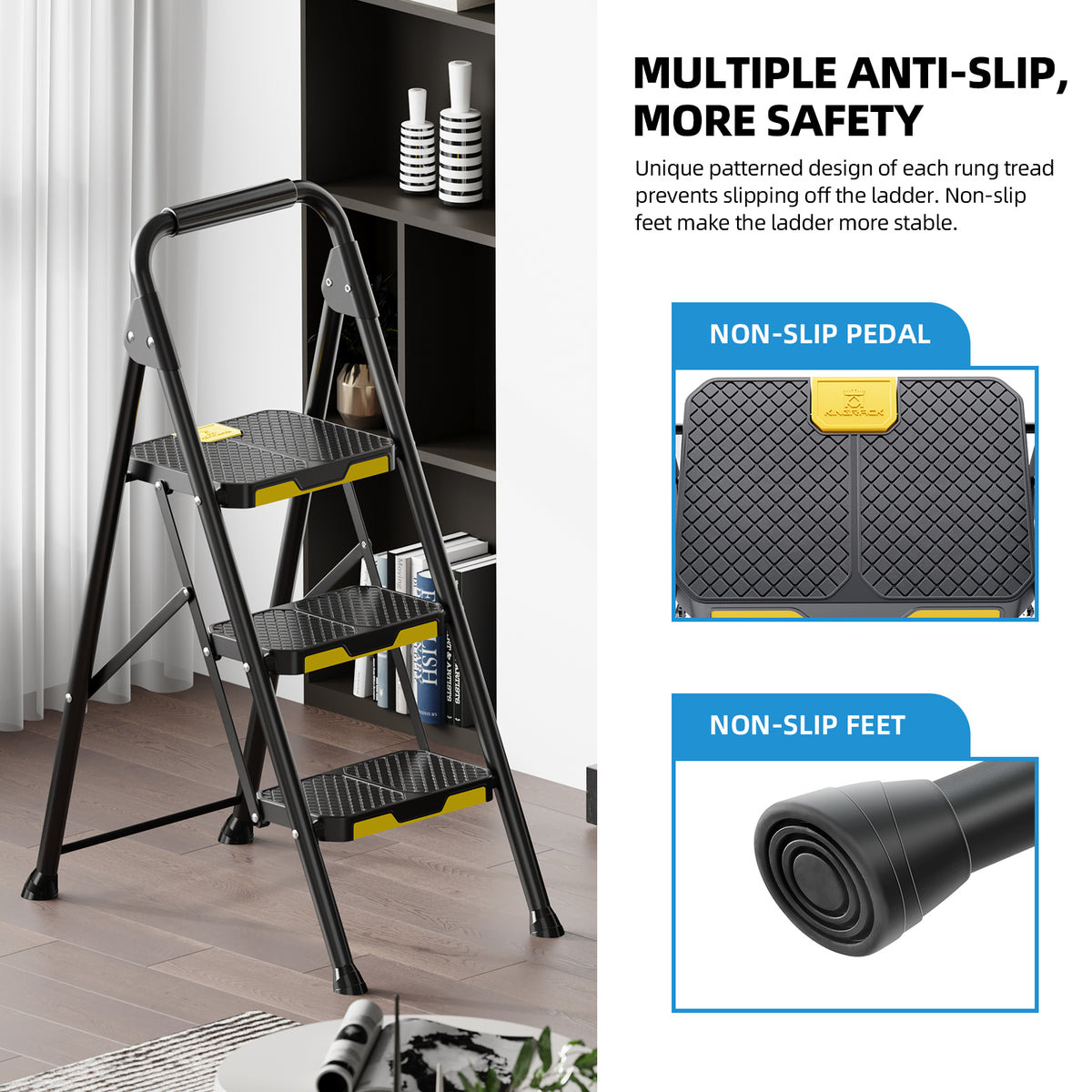KK KINGRACK 3 Step Ladder, Folding Step Stool with Non-Slip Feet for H ...