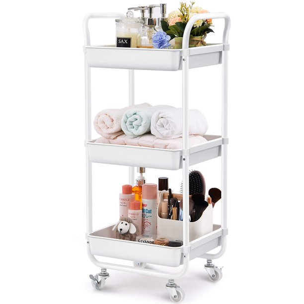 KINGRACK 3 Tier Rolling Cart, Small Utility Cart, Organisation Cart wi ...